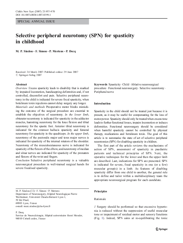 (PDF) Selective peripheral neurotomy (SPN) for spasticity in childhood