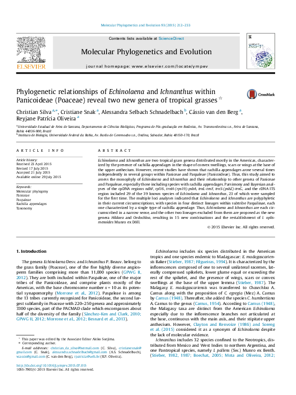 (PDF) 2015 - Phylogenetic relationships of Echinolaena and Ichnanthus ...