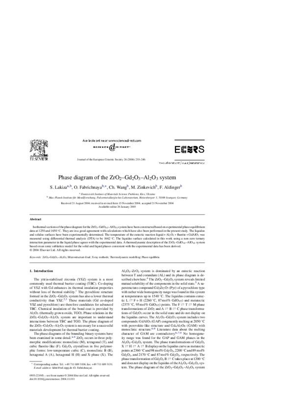 (PDF) Phase diagram of the ZrO2–Gd2O3–Al2O3 system