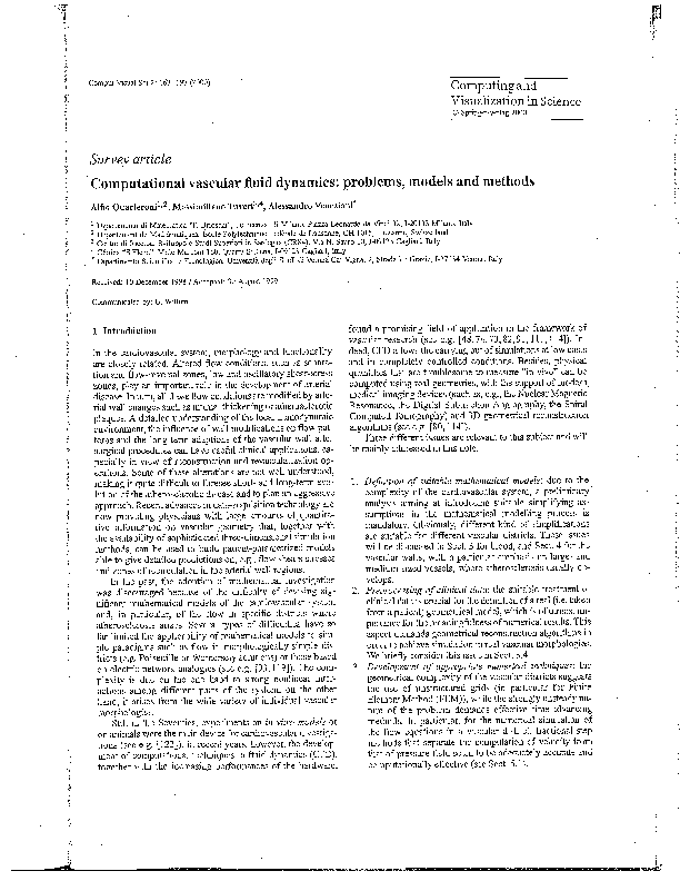 (PDF) Computational vascular fluid dynamics: problems, models and methods