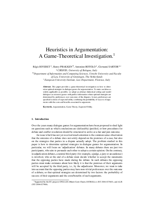 (PDF) Heuristics in Argumentation: A Game-Theoretical Investigation
