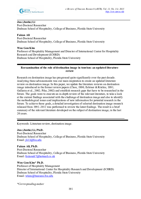 (PDF) Reexamination of the role of destination image in tourism: an ...