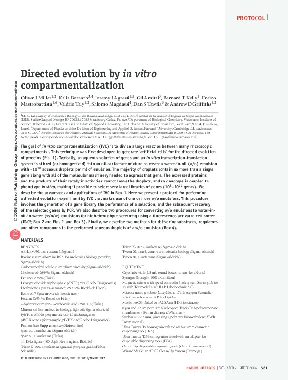 (PDF) Directed evolution by in vitro compartmentalization
