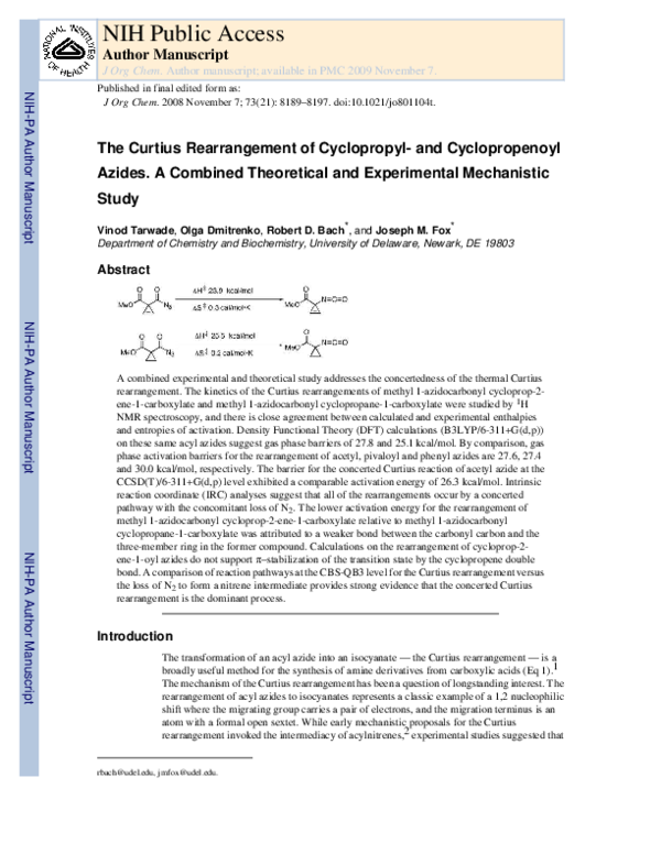 (PDF) The Curtius rearrangement of some organic azides: A DFT ...