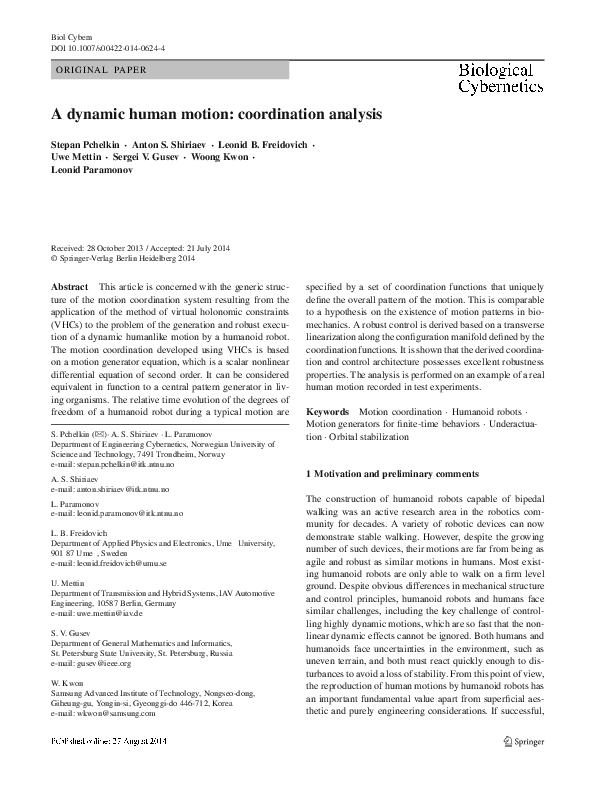 Pdf A Dynamic Human Motion Coordination Analysis S Pchelkin And Leonid Paramonov