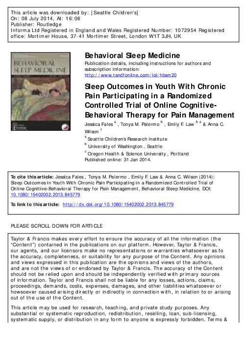 (PDF) Co-morbid pain and sleep disturbance: sleep outcomes in a ...