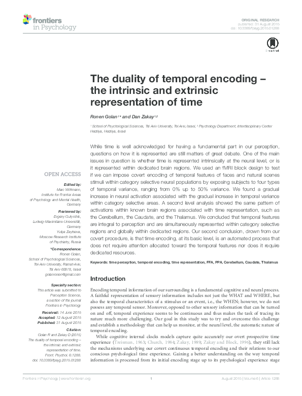 Pdf The Duality Of Temporal Encoding The Intrinsic And Extrinsic Representation Of Time