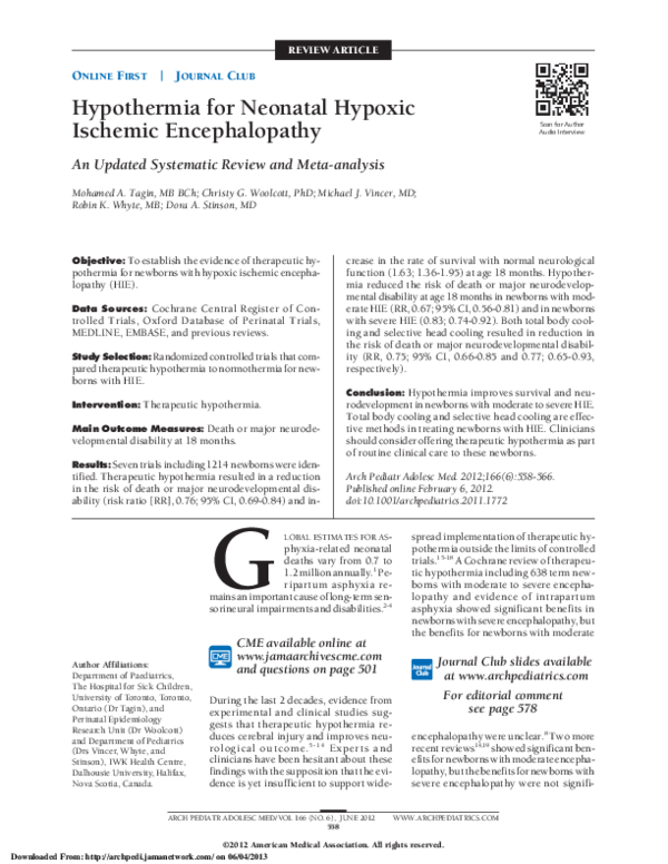 (PDF) Hypothermia for Neonatal Hypoxic Ischemic Encephalopathy