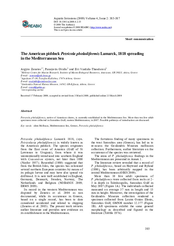 (PDF) The American piddock Petricola pholadiformis Lamarck, 1818 ...