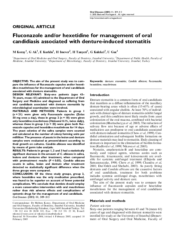 (PDF) Fluconazole and/or hexetidine for management of oral candidiasis ...