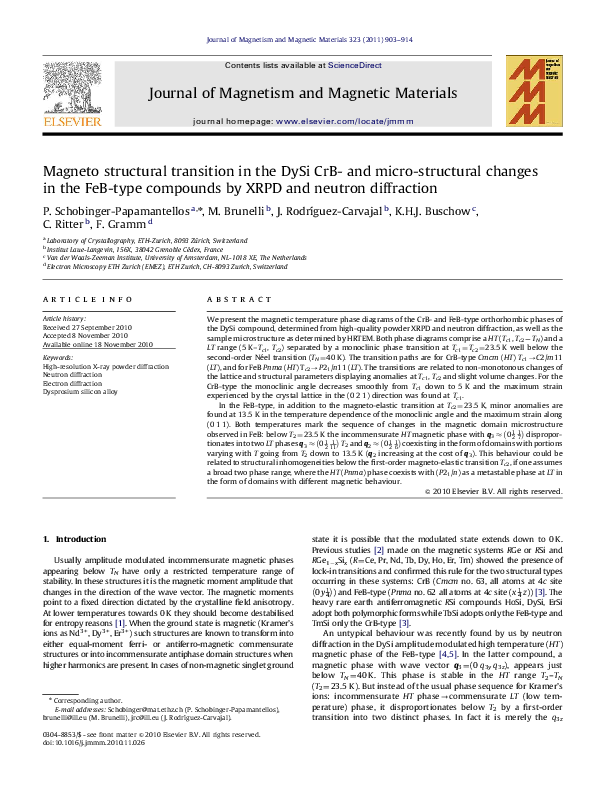 (PDF) Magnetic phase diagrams of the CrB- and FeB-type HoSi compounds
