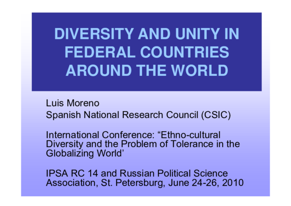 (PDF) Diversity and unity in federal countries around the world
