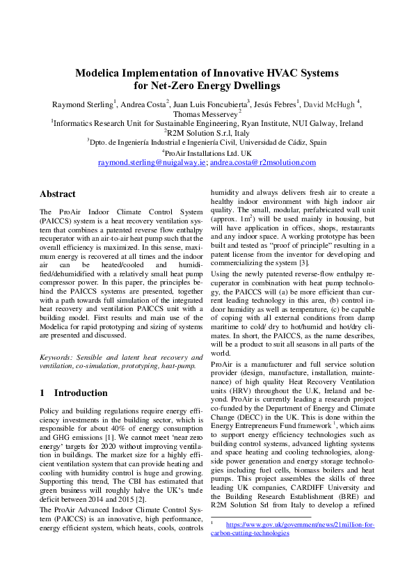 (PDF) Modelica Implementation of Innovative HVAC Systems for Net-Zero Energy Dwellings
