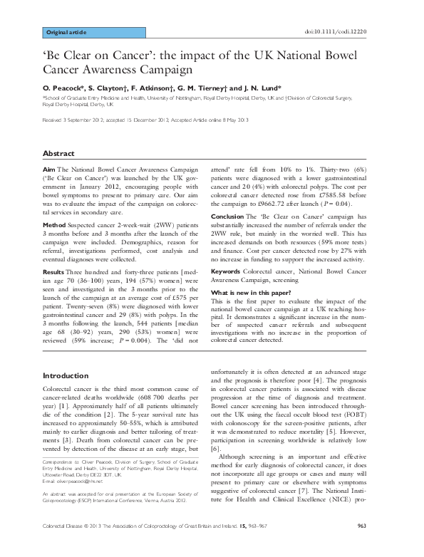 (PDF) ‘Be Clear on Cancer’: the impact of the UK National Bowel Cancer ...