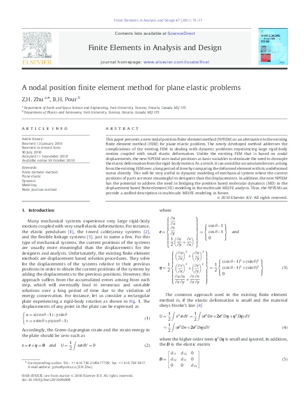 Pdf A Nodal Position Finite Element Method For Plane Elastic Problems