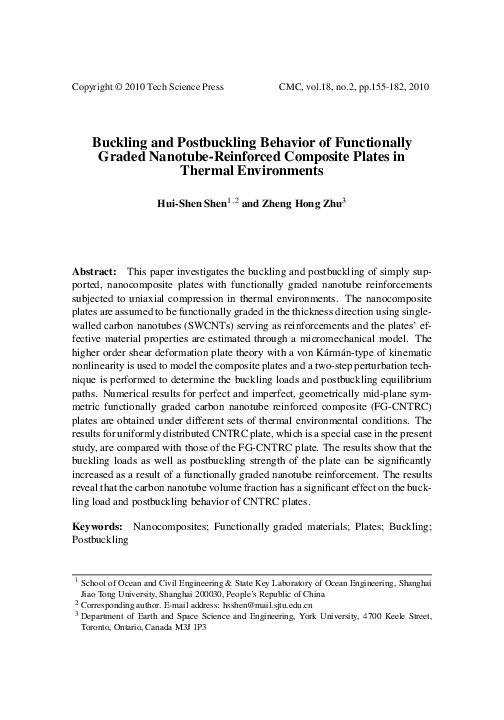 Pdf Buckling And Postbuckling Behavior Of Functionally Graded