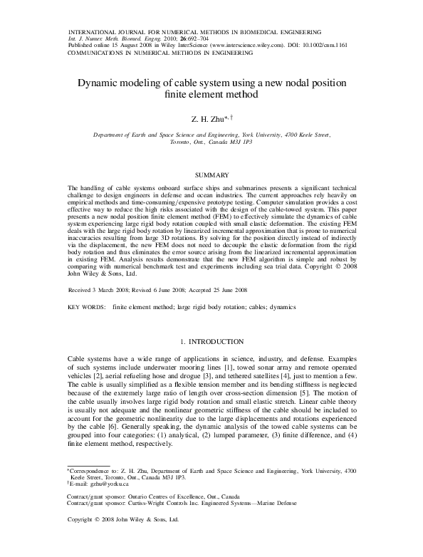 Pdf Dynamic Modeling Of Cable System Using A New Nodal Position Finite Element Method