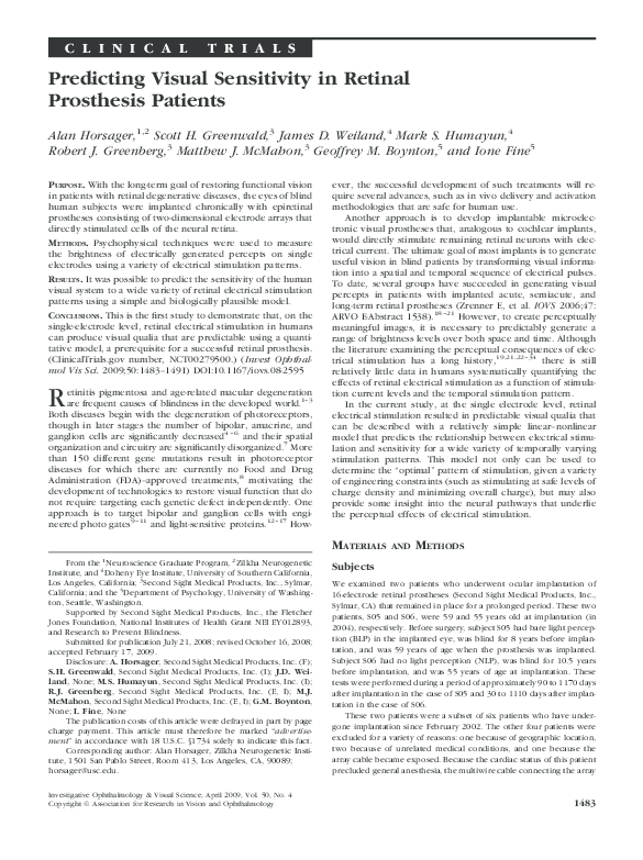 (PDF) Predicting Visual Sensitivity in Retinal Prosthesis Patients