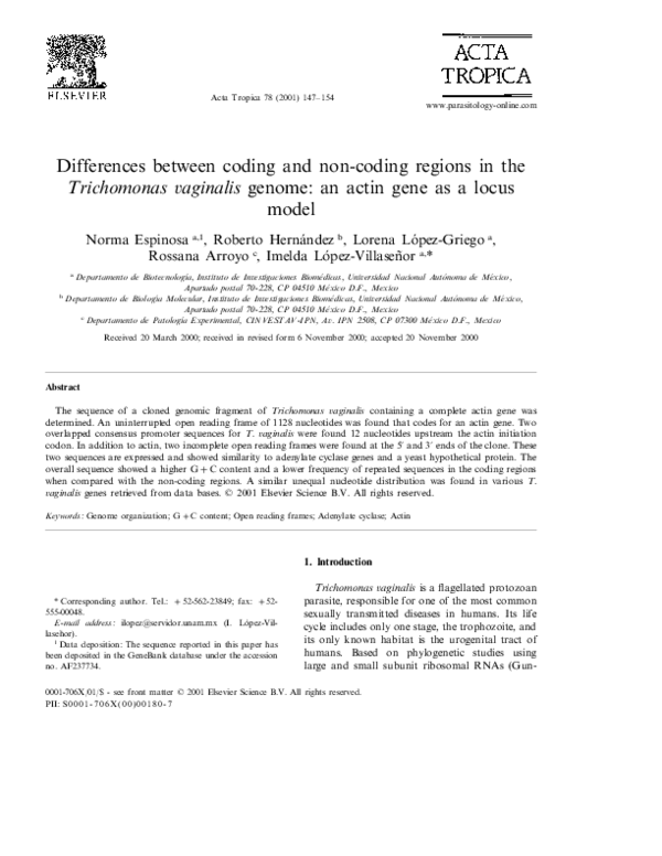 (PDF) Differences between coding and non-coding regions in the Trichomonas vaginalis genome: an ...
