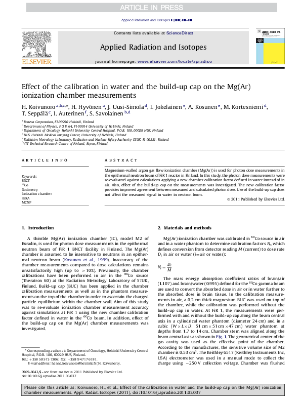 (PDF) Effect of the calibration in water and the build-up cap on the Mg(Ar) ionization chamber ...