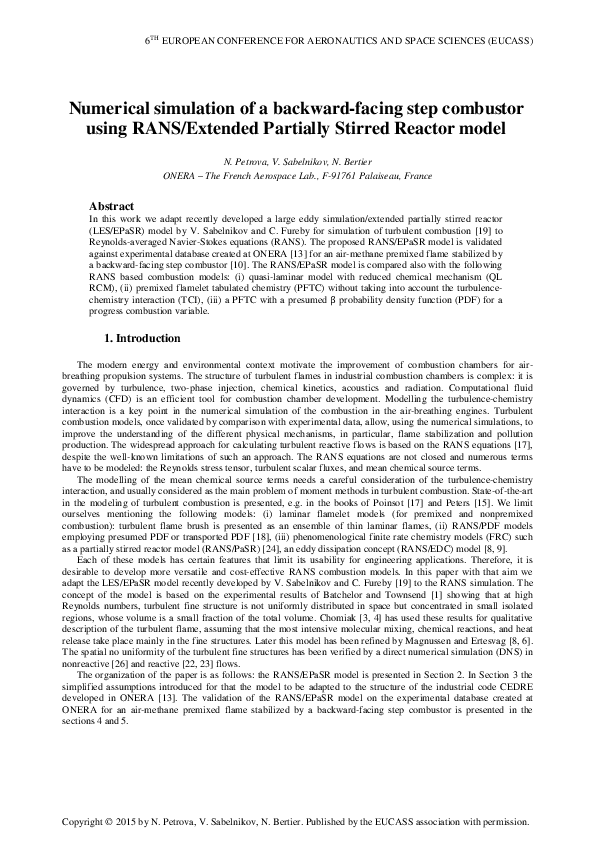 (PDF) Numerical simulation of a backward-facing step combustor using RANS/Extended Partially ...