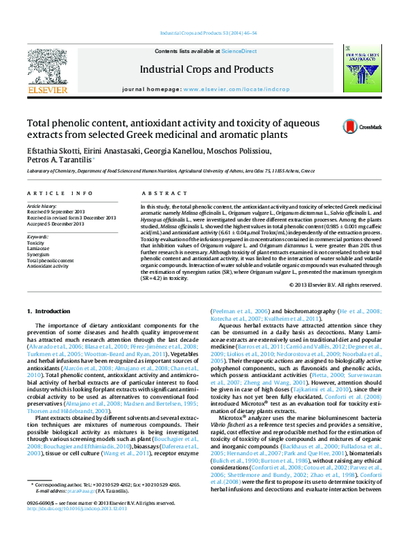 (PDF) Total phenolic content, antioxidant activity and toxicity of aqueous extracts from ...