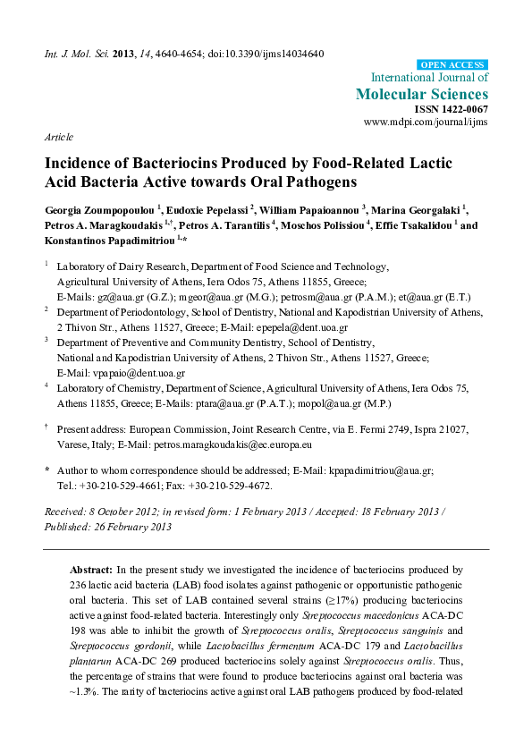 (PDF) Incidence of Bacteriocins Produced by Food-Related Lactic Acid Bacteria Active towards ...
