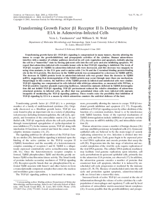 (PDF) Transforming Growth Factor 1 Receptor II Is Downregulated by E1A ...