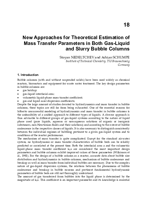 (PDF) New Approaches for Theoretical Estimation of Mass Transfer Parameters in Both Gas-Liquid ...