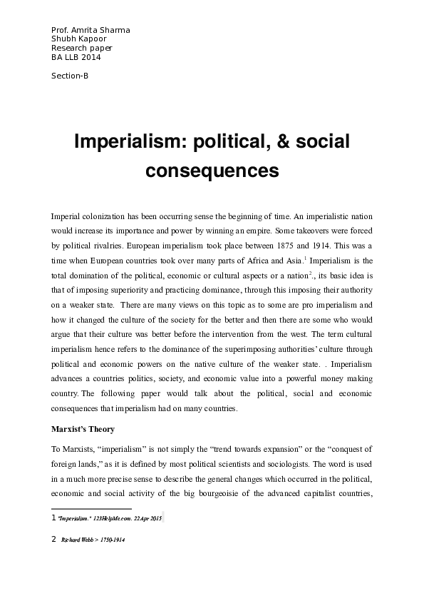 (DOC) Imperialism research paper