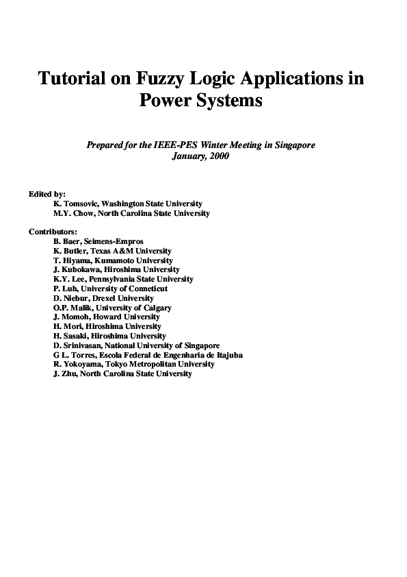Pdf Tutorial On Fuzzy Logic Applications In Power Systems