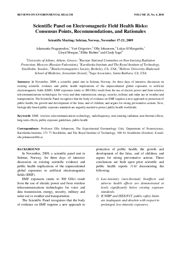 (PDF) Scientific panel on electromagnetic field health risks: consensus ...