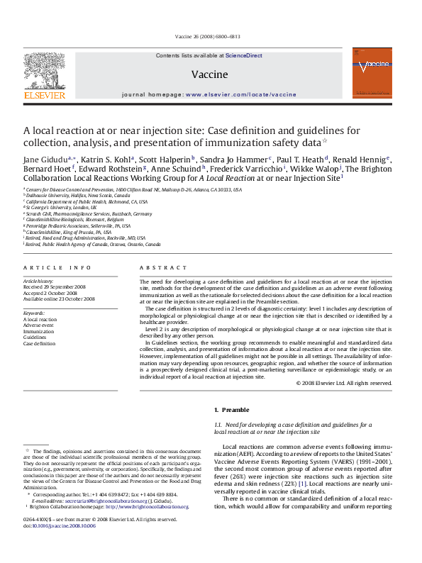 (PDF) A local reaction at or near injection site: Case definition and ...