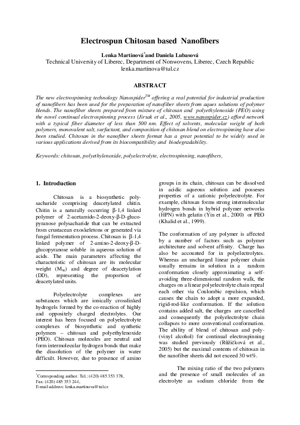 (PDF) Electrospun Chitosan Based Nanofibers