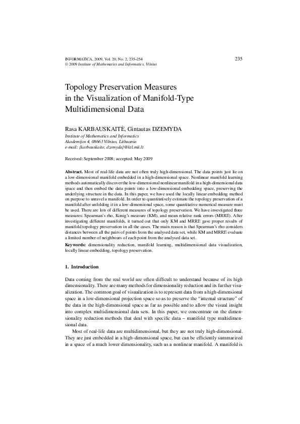 (PDF) Topology Preservation Measures in the Visualization of Manifold-Type Multidimensional Data