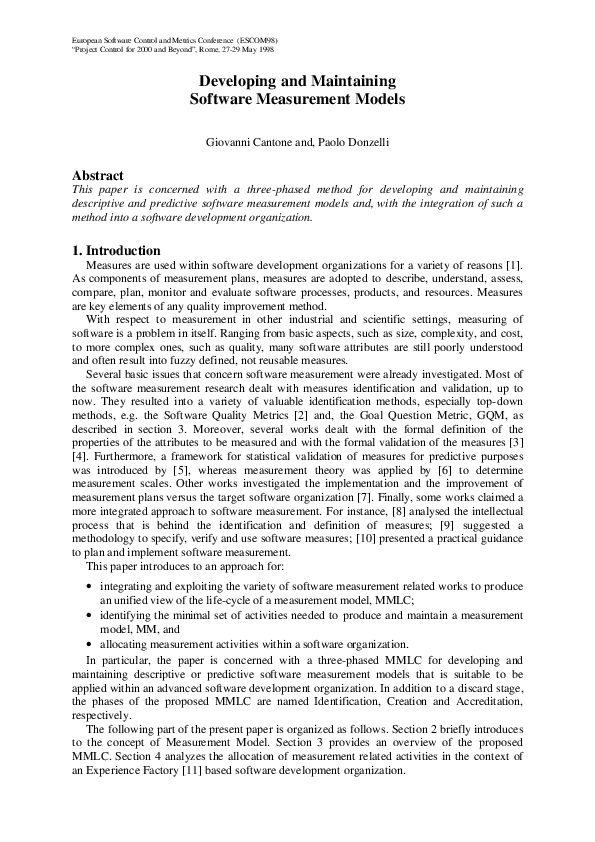 (PDF) Developing and Maintaining Software Measurement Models