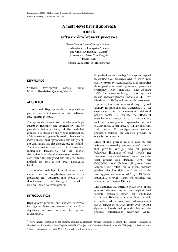 (PDF) A Multilevel Hybrid Approach to Model Software Development Processes