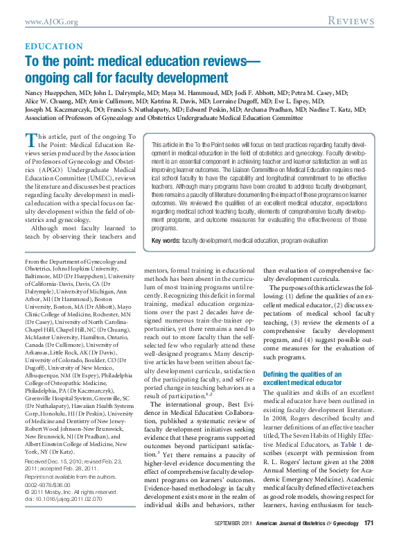 (PDF) To the point: medical education reviews—ongoing call for faculty ...