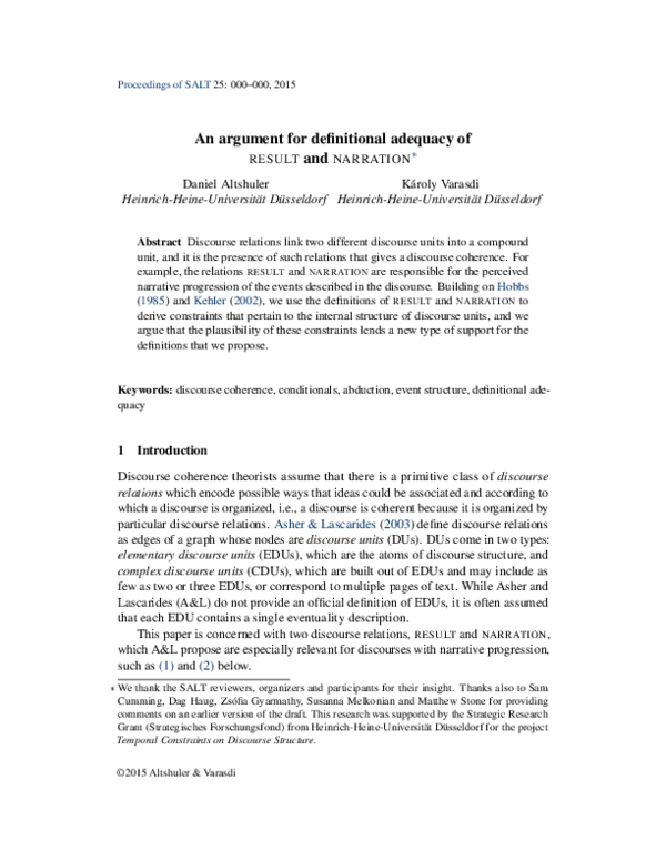 (PDF) An argument for definitional adequacy of RESULT and NARRATION