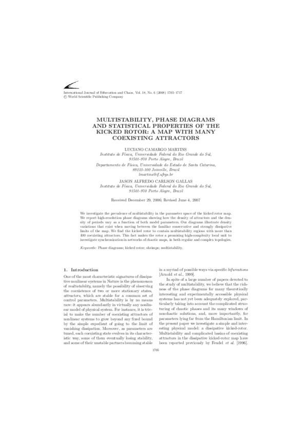 (PDF) MULTISTABILITY, PHASE DIAGRAMS AND STATISTICAL PROPERTIES OF THE KICKED ROTOR: A MAP WITH ...