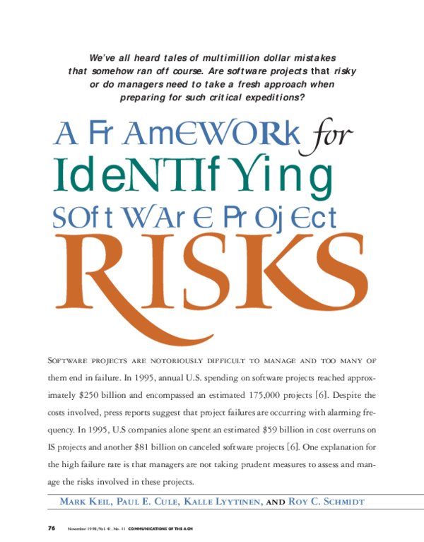 (PDF) A framework for identifying software project risks