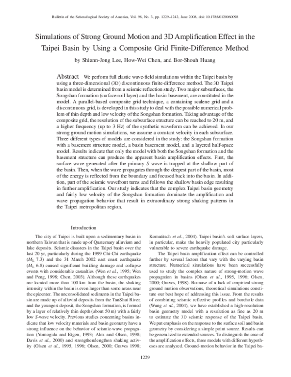 (PDF) Simulations of Strong Ground Motion and 3D Amplification Effect in the Taipei Basin by ...