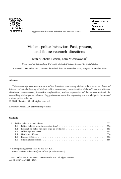 (PDF) Violent police behavior: Past, present, and future research ...