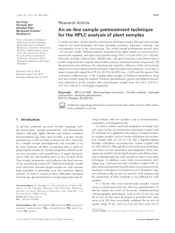 (PDF) An on-line sample pretreatment technique for the HPLC analysis of ...