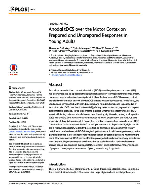(PDF) Anodal tDCS over the Motor Cortex on Prepared and Unprepared ... (PDF) Anodal tDCS over the Motor Cortex on Prepared and Unprepared ...