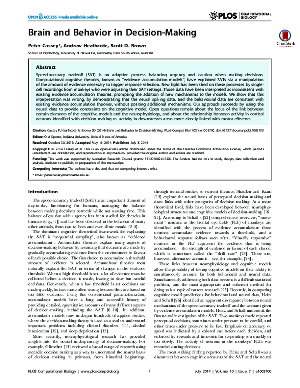 (PDF) Brain and Behavior in Decision-Making.