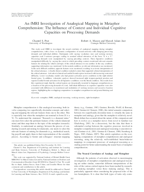 (PDF) An fMRI investigation of analogical mapping in metaphor comprehension: The influence of ...