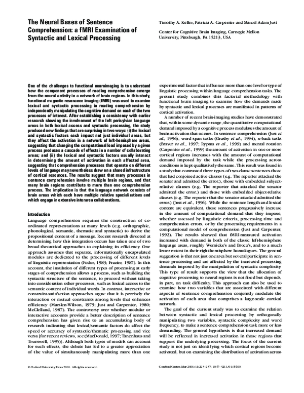 (PDF) The Neural Bases of Sentence Comprehension: a fMRI Examination of Syntactic and Lexical ...