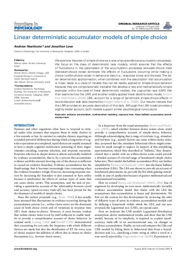 (PDF) Linear deterministic accumulator models of simple choice.