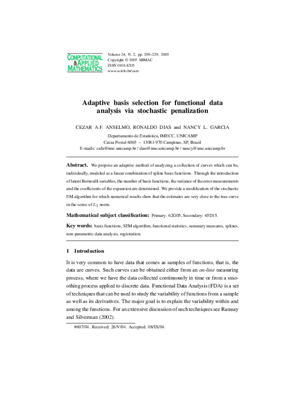 (PDF) Adaptive basis selection for functional data analysis via stochastic penalization